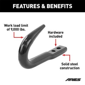 ARIES 15600TW Truck, Jeep Bolt-On Bumper Tow Hook, 9,000 lbs Work Load , black