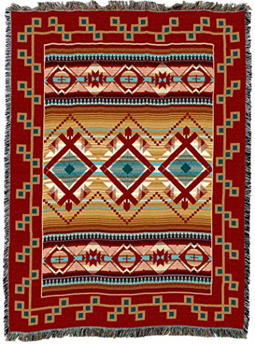 Pure Country Weavers Las Cruces Teal Blanket - Southwest Native American Inspired - Gift Tapestry Throw Woven from Cotton - Made in The USA (72x54)