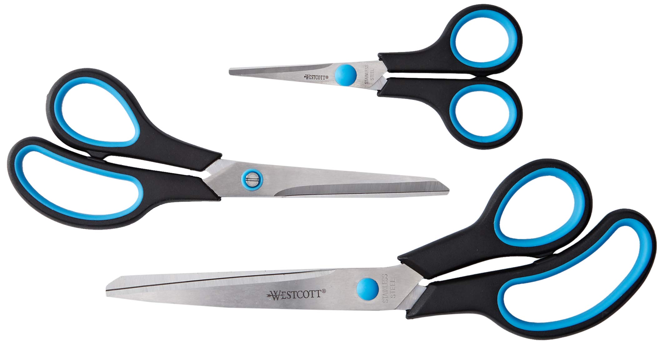 Westcott Easy Grip Soft Grip Scissor - Black/Blue (Set of 3)