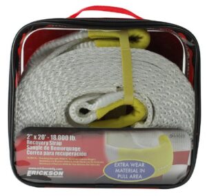 erickson 59500 white 2" x 20' recovery strap, 18,000 lbs breaking strength, 9000 lbs maximum vehicle weight capacity