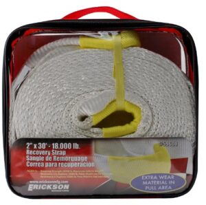 erickson 59600 white 2" x 30' recovery strap, 18,000 lbs breaking strength, 9000 lbs maximum vehicle weight capacity