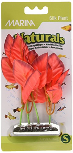 Marina Naturals Red Foreground Silk Plant – Fish Tank Decoration Mimics Live Aquarium Plants Red Small