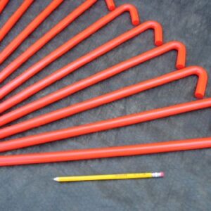 A 24 Pack of Steel Hook Stakes.18" long.Coated with Safety Orange Enamel