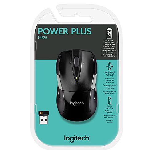 Logitech M525 Wireless Mouse – Long 3 Year Battery Life, Ergonomic Shape for Right or Left Hand Use, Micro-Precision Scroll Wheel, and USB Unifying Receiver for Computers and Laptops, Black/Gray