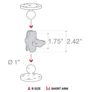 RAM Mounts RAP-B-201U-A Composite Double Socket Arm - Short Arm Compatible with B Size 1" Ball Components