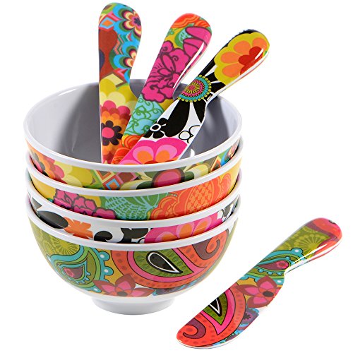 French Bull Melamine Mini Bowl, 4-Piece Set, 10 Fluid Ounces, Small Serving Bowl – Snack, Condiment, Dip, Dessert, Ice Cream – Shatter Proof, Food-Safe, BPA Free, Dishwasher Safe, 4”, Floral