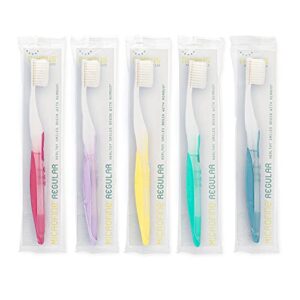 nimbus extra soft toothbrushes (regular size head), periodontist design tapered bristles for sensitive teeth and receding gums, individually wrapped plaque remover travel toothbrush (5 pack, colors may vary)