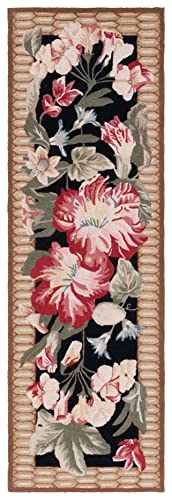 SAFAVIEH Chelsea Collection Runner Rug - 2'6" x 10', Black & Brown, Hand-Hooked French Country Wool, Ideal for High Traffic Areas in Living Room, Bedroom (HK301A)