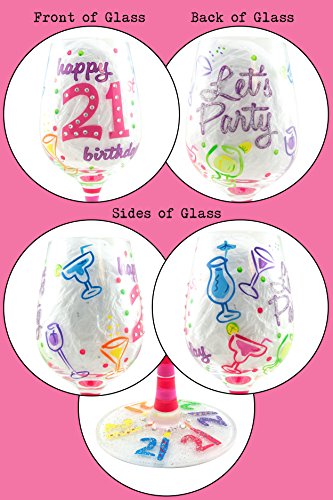 Top Shelf Unique Hand Painted 21st Birthday Wine Glass,15 fluid ounce