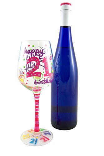 Top Shelf Unique Hand Painted 21st Birthday Wine Glass,15 fluid ounce