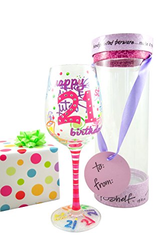 Top Shelf Unique Hand Painted 21st Birthday Wine Glass,15 fluid ounce