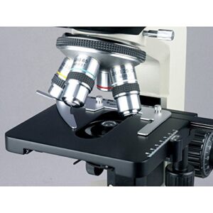 AmScope T490A-DK Compound Trinocular Microscope, WF10x and WF16x Eyepieces, 40X-1600X Magnification, Brightfield/Darkfield, Halogen Illumination, Abbe Condenser, Double-Layer Mechanical Stage, Sliding Head, High-Resolution Optics