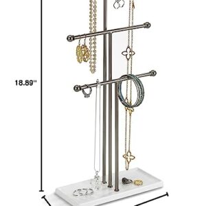 Umbra Trigem Hanging Jewelry Organizer Tiered Tabletop Free Standing Necklace Holder Display, 3, White/Nickel