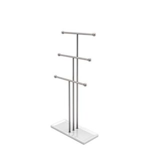 Umbra Trigem Hanging Jewelry Organizer Tiered Tabletop Free Standing Necklace Holder Display, 3, White/Nickel