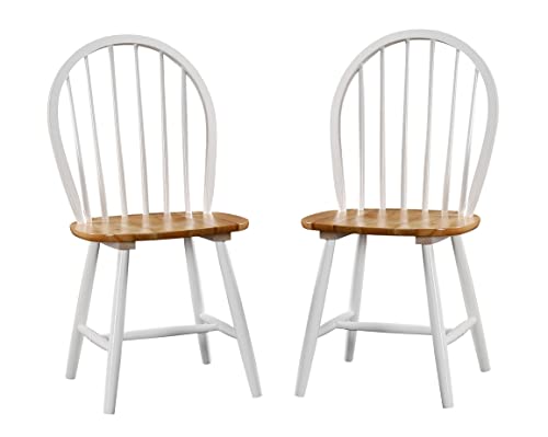 Boraam Farmhouse Chair,Leather, White/Natural, Set of 2