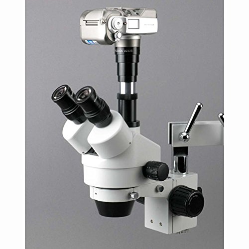 AmScope SM-4TP Professional Trinocular Stereo Zoom Microscope with Simultaneous Focus Control, WH10x Eyepieces, 7X-45X Magnification, 0.7X-4.5X Zoom Objective, Ambient Lighting, Double-Arm Boom Stand