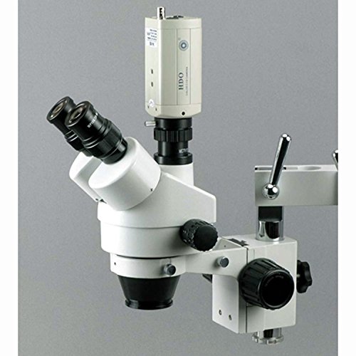 AmScope SM-4TPZ Professional Trinocular Stereo Zoom Microscope with Simultaneous Focus Control, WH10x Eyepieces, 3.5X-90X Magnification, 0.7X-4.5X Zoom Objective, Ambient Lighting, Double-Arm Boom Stand, Includes 0.5X and 2.0X Barlow Lens