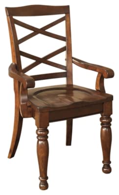 Signature Design by Ashley Porter Traditional Hand Finished Rustic Dining Arm Chair, Set of 2, Brown