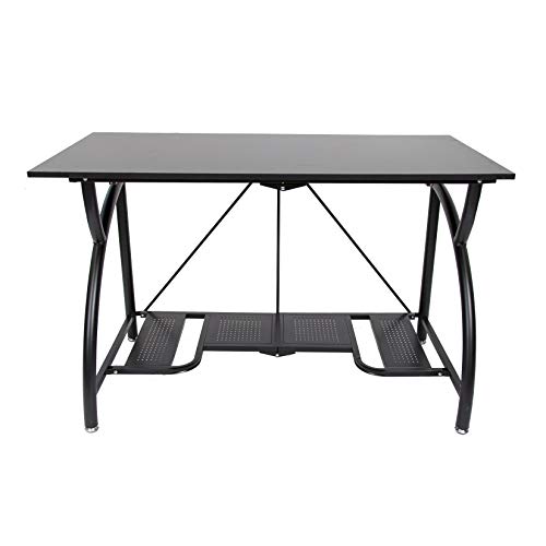 Origami Folding Computer Desk for Office Study Students Bedroom Home Gaming and Craft | Space Saving Foldable Design, Fits Dual Monitors and Laptop, Collapsible, No Assembly Required | Black, Large (RDE-01)