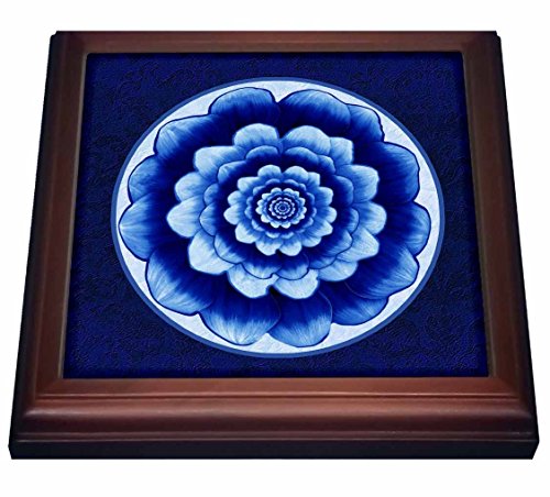 3dRose Pastel Blue & Cobalt Fantasy Mandala Flower on Royal Blue Background Trivet with Ceramic Tile, 8 by 8", Brown