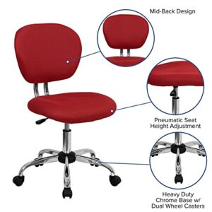 Flash Furniture Beverly Mid-Back Red Mesh Padded Swivel Task Office Chair with Chrome Base