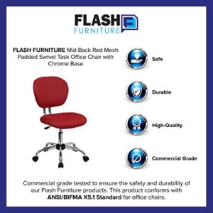 Flash Furniture Beverly Mid-Back Red Mesh Padded Swivel Task Office Chair with Chrome Base