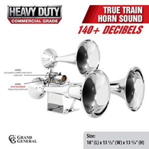 GG Grand General 69991 Chrome Heavy Duty Train Horn with Triple Brass Trumpet for Superior Sound