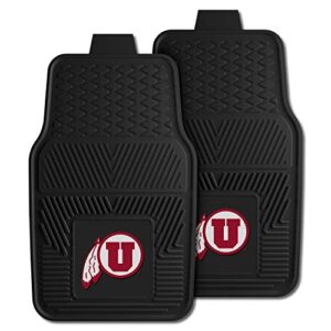 fanmats 10309 utah utes 2-piece heavy duty vinyl car mat set, front row floor mats, all weather protection, universal fit, deep resevoir design