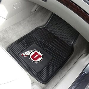 FANMATS 10309 Utah Utes 2-Piece Heavy Duty Vinyl Car Mat Set, Front Row Floor Mats, All Weather Protection, Universal Fit, Deep Resevoir Design