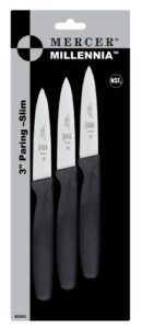 mercer culinary m23903 millennia black handle, 3-inch slim paring knives (3-pack), paring knife