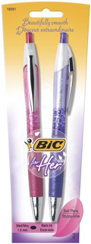 BIC For Her Retractable Ball Pen, Medium Point, 1.0 mm, Black Ink, 2 Count (FHAP21-Black)