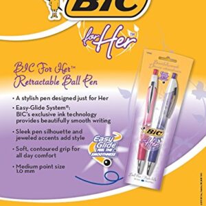 BIC For Her Retractable Ball Pen, Medium Point, 1.0 mm, Black Ink, 2 Count (FHAP21-Black)