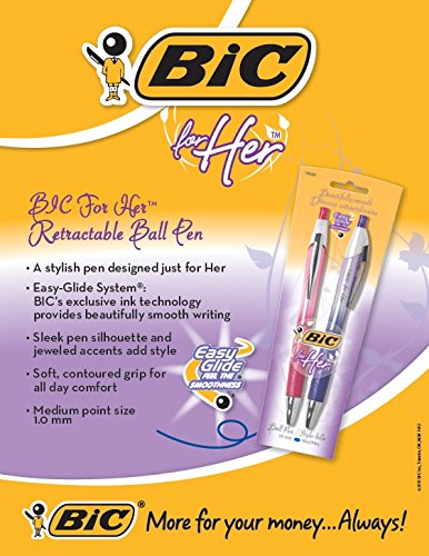 BIC For Her Retractable Ball Pen, Medium Point, 1.0 mm, Black Ink, 2 Count (FHAP21-Black)