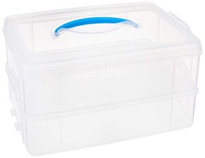 snapware snap 'n stack portable storage bin for tools and craft, 14.1 x 10.5-inch clear bpa-free container, tool box with stackable trays, microwave, freezer and dishwasher safe