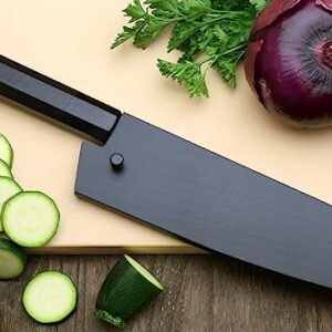 Yoshihiro Kurouchi Black-Forged Blue Steel Stainless Clad Santoku Multipurpose Knife Ebony Handle (6.5'' (165mm) & Saya)