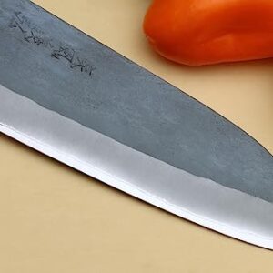 Yoshihiro Kurouchi Black-Forged Blue Steel Stainless Clad Santoku Multipurpose Knife Ebony Handle (6.5'' (165mm) & Saya)