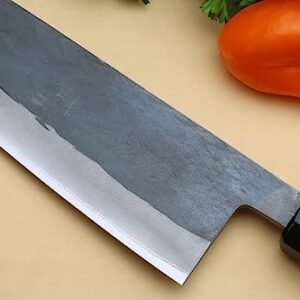 Yoshihiro Kurouchi Black-Forged Blue Steel Stainless Clad Santoku Multipurpose Knife Ebony Handle (6.5'' (165mm) & Saya)