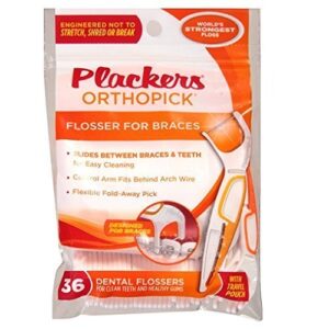 plackers orthopick flosser for braces, pack of 2 (36 flossers each)