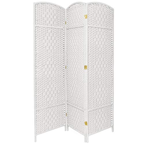 Oriental Furniture 7 ft. Tall Diamond Weave Room Divider - White - 3 Panels