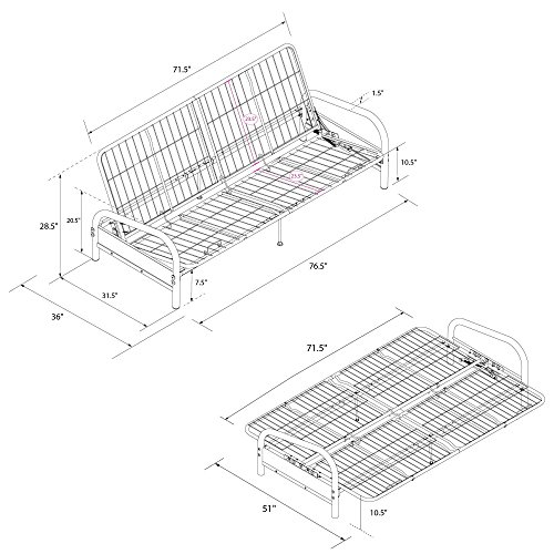 DHP Vermont Metal Futon Frame, Classic Design, Full Sized - Black