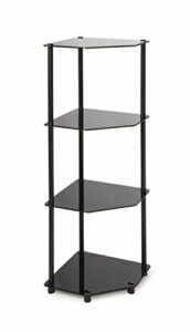 convenience concepts designs2go classic glass 4 tier corner shelf, black glass