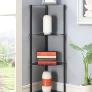 Convenience Concepts Designs2Go Classic Glass 4 Tier Corner Shelf, Black Glass