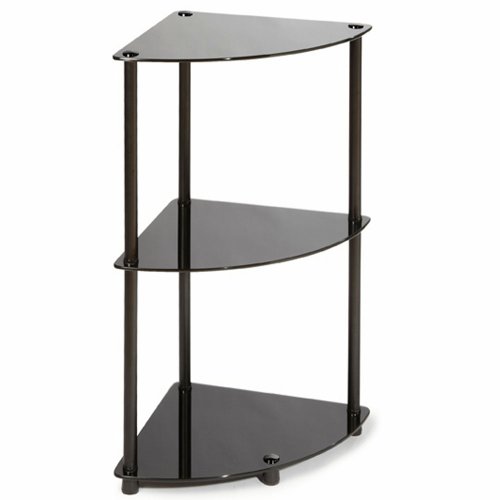 Convenience Concepts Designs2Go Classic Glass 3 Tier Corner Shelf, Black Glass