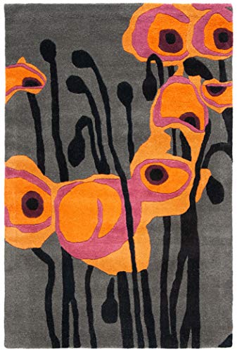 SAFAVIEH Soho Collection 3'6" x 5'6" Grey/Orange SOH853B Handmade Abstract Premium Wool & Viscose Area Rug