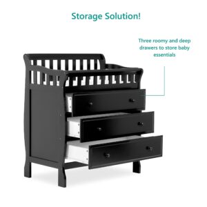 Dream On Me Marcus Changing Table And Dresser In Black, Features 3 Spacious Drawers, Non-Toxic Finishes, Comes With 1" Changing Pad, Made Of Solid Wood