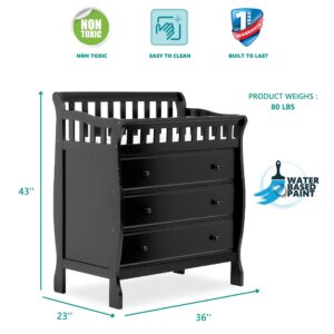 Dream On Me Marcus Changing Table And Dresser In Black, Features 3 Spacious Drawers, Non-Toxic Finishes, Comes With 1" Changing Pad, Made Of Solid Wood