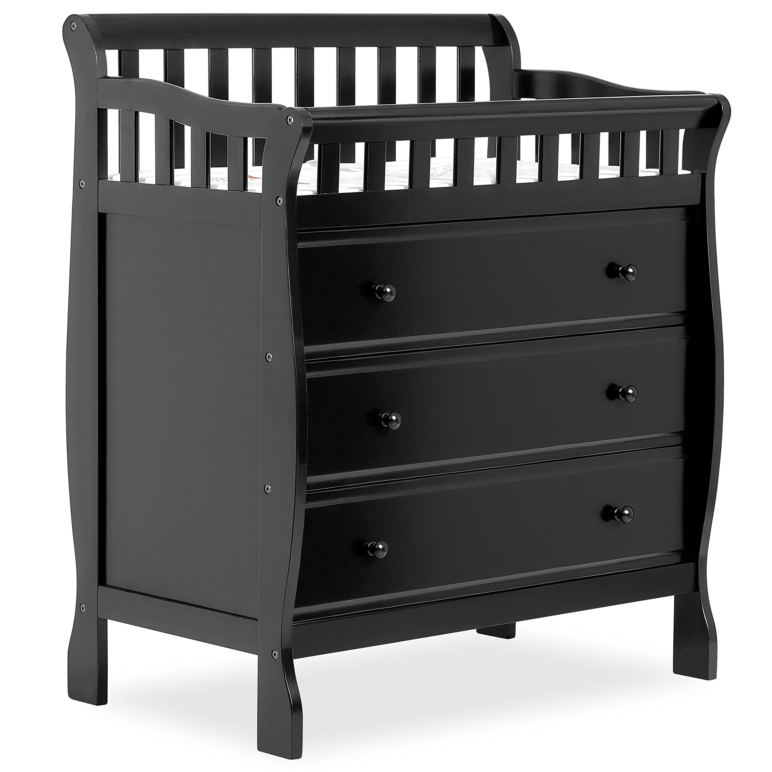 Dream On Me Marcus Changing Table And Dresser In Black, Features 3 Spacious Drawers, Non-Toxic Finishes, Comes With 1" Changing Pad, Made Of Solid Wood