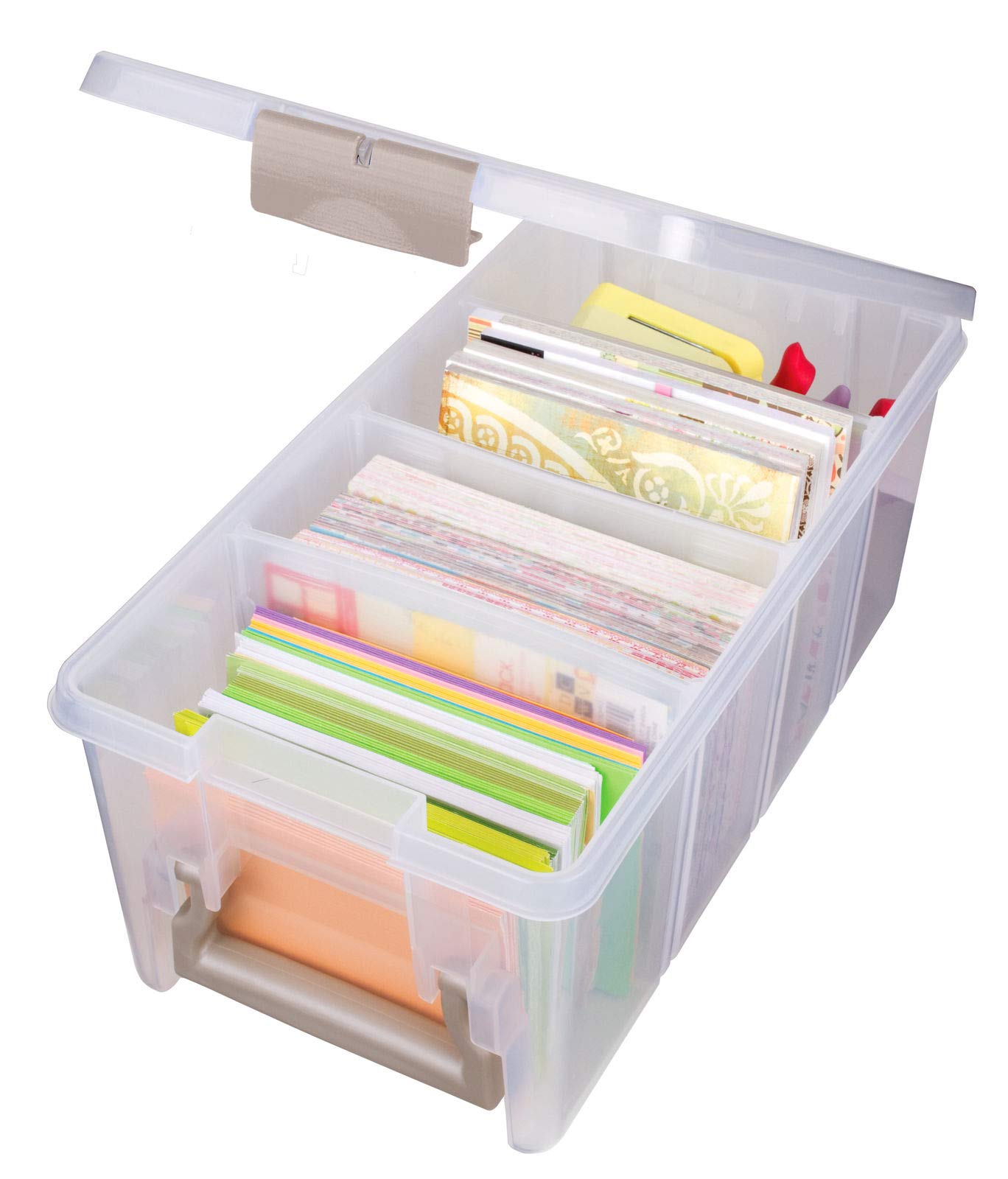 ArtBin 6925AB Semi Satchel with 3 Removable Dividers, Portable Art & Craft Organizer with Handle, [1] Plastic Storage Case, Clear