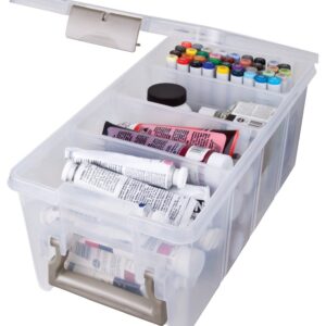 ArtBin 6925AB Semi Satchel with 3 Removable Dividers, Portable Art & Craft Organizer with Handle, [1] Plastic Storage Case, Clear