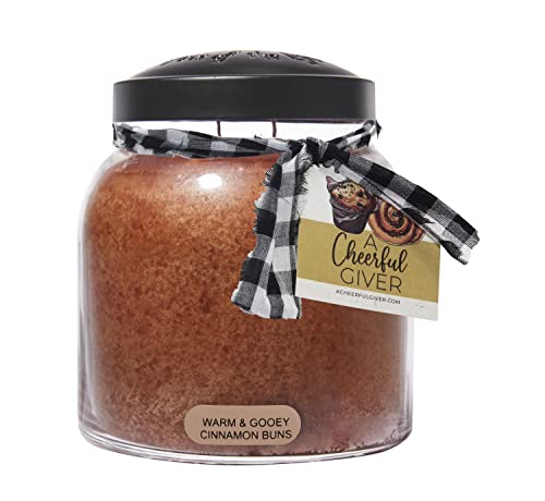 A Cheerful Giver - Warm & Gooey Cinnamon Buns Papa Scented Glass Jar Candle (34oz) with Lid & True to Life Fragrance Made in USA